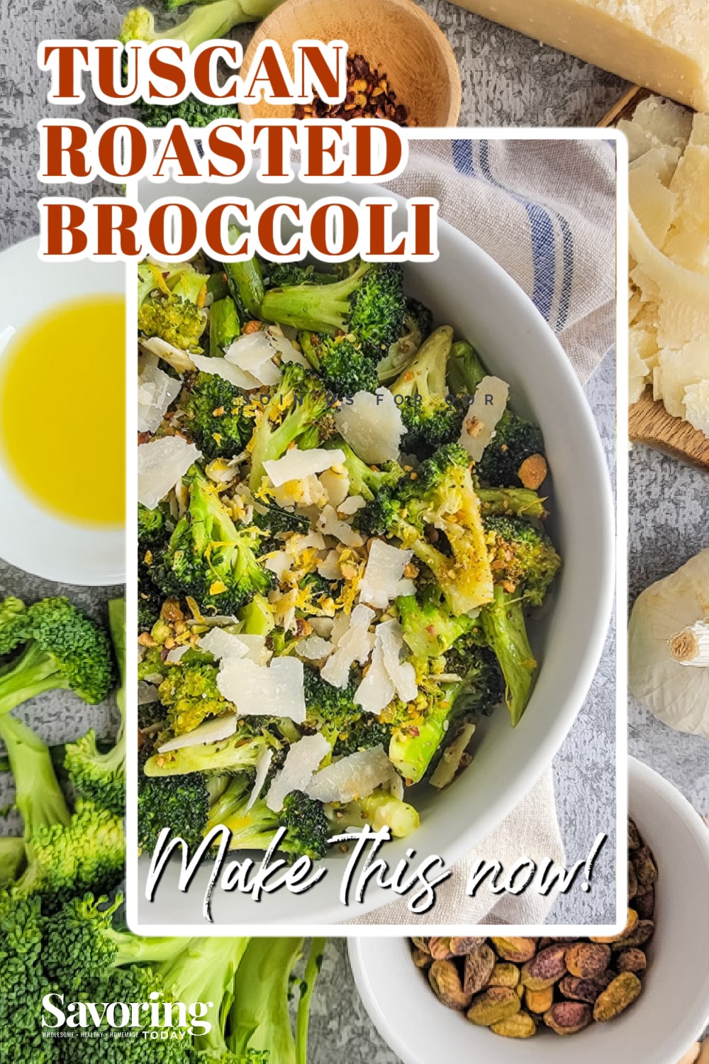 Tuscan Roasted Broccoli with Parmesan, Lemon, & Pistachios