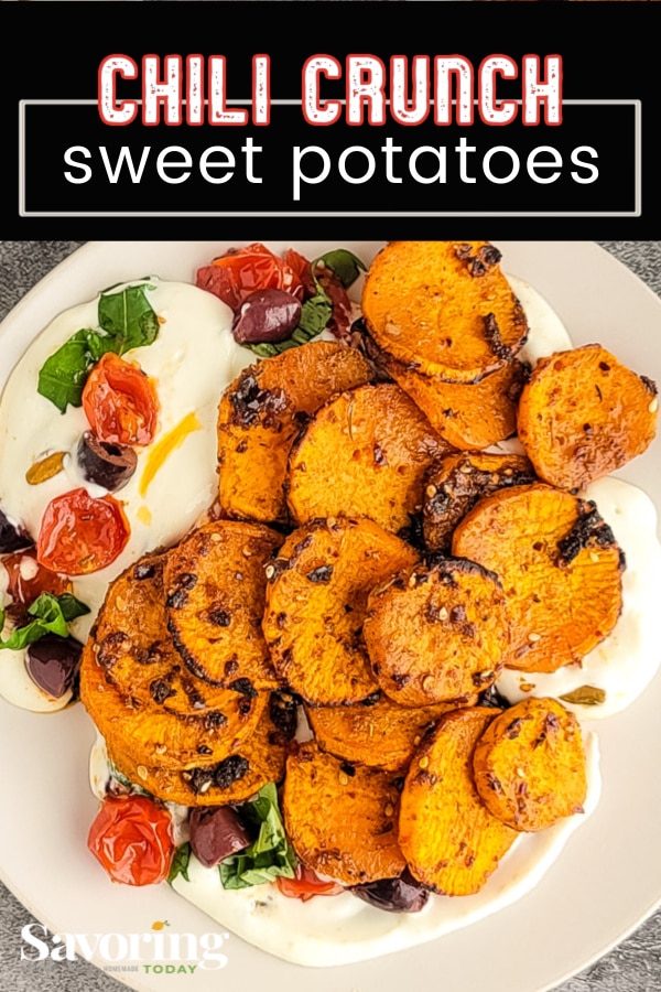 Chili Crunch Roasted Sweet Potatoes | Savoring Today